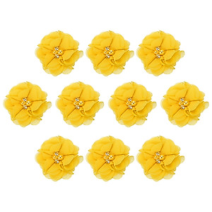 PATIKIL 2" Chiffon Flowers, 10Pcs Fabric Flowers Sewing Appliques Embellishments with Rhinestone Pearl for DIY Crafts Wedding Headbands Party Decoration, Yellow
