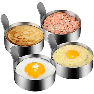 2/4/6Pcs Egg Rings Round Egg Frying Mold Pancake Shaper Stainless Steel Omelette Mould with Handle for Breakfast Camping (3.5inch/3inch)(S 4PCS)