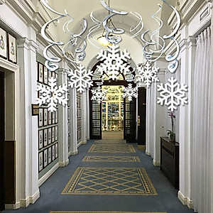 Omgouue 42Ct Christmas Snowflake Hanging Swirl Decorations - Frozen Winter Wonderland/Xmas/Holiday for New Year Party Supplies