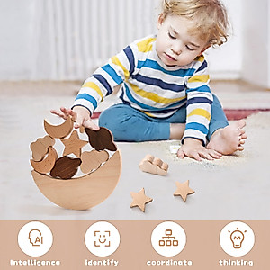 Youuys Baby Stacking Wooden Toys for Toddlers Balance Natural Wood Stacking Teether Block Montessori Toys for Fine Motor Skills for Infant Boys Girls Gifts