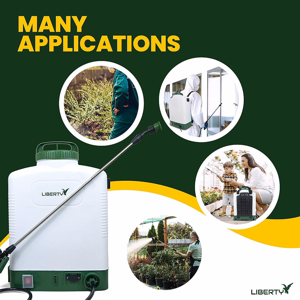 Liberty 4 Gallon, Battery Powered, Professional Grade, Backpack Electric Sprayer with Long Life Battery and Multiple Nozzles