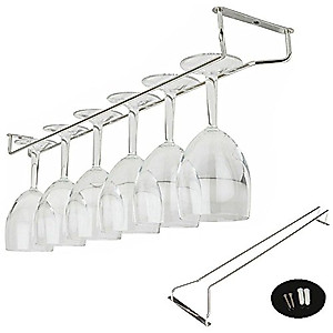 Tuliptown Stainless Steel Wine Glass Hanger Rack, Wall Mounted Wine Rack, Under Cabinet Stemware Rack for Bar or Kitchen Chrome Finish (13 Inch)