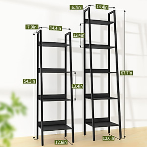 Yoobure Ladder Shelf, 5 Tier Tall Ladder Bookshelf Corner Shelf, Industrial Book Shelf Ladder Bookcase Narrow, Standing Storage Shelves Display Shelf for Bedroom Living Room Office Kitchen Bathroom