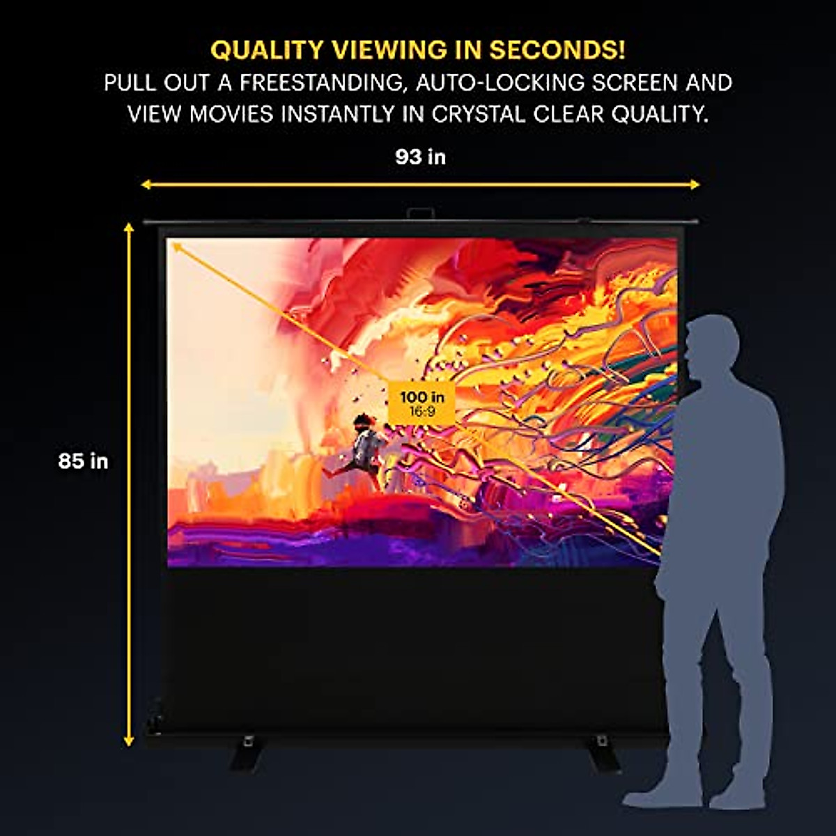 KODAK Portable Projector Screen | 100” Indoor & Outdoor 16:9 Video Projection Surface & Stand with Carry Handle | 1080p, 4K/8K UHD, 3D & HDR Ready | Fast Setup for Movies, Office Presentations & More