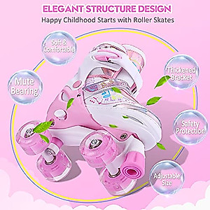 Hikole Girls Roller Skates with 4 Adjustable Size，All 8 Light Up Wheels Kids Roller Skates for Outdoor & Indoor