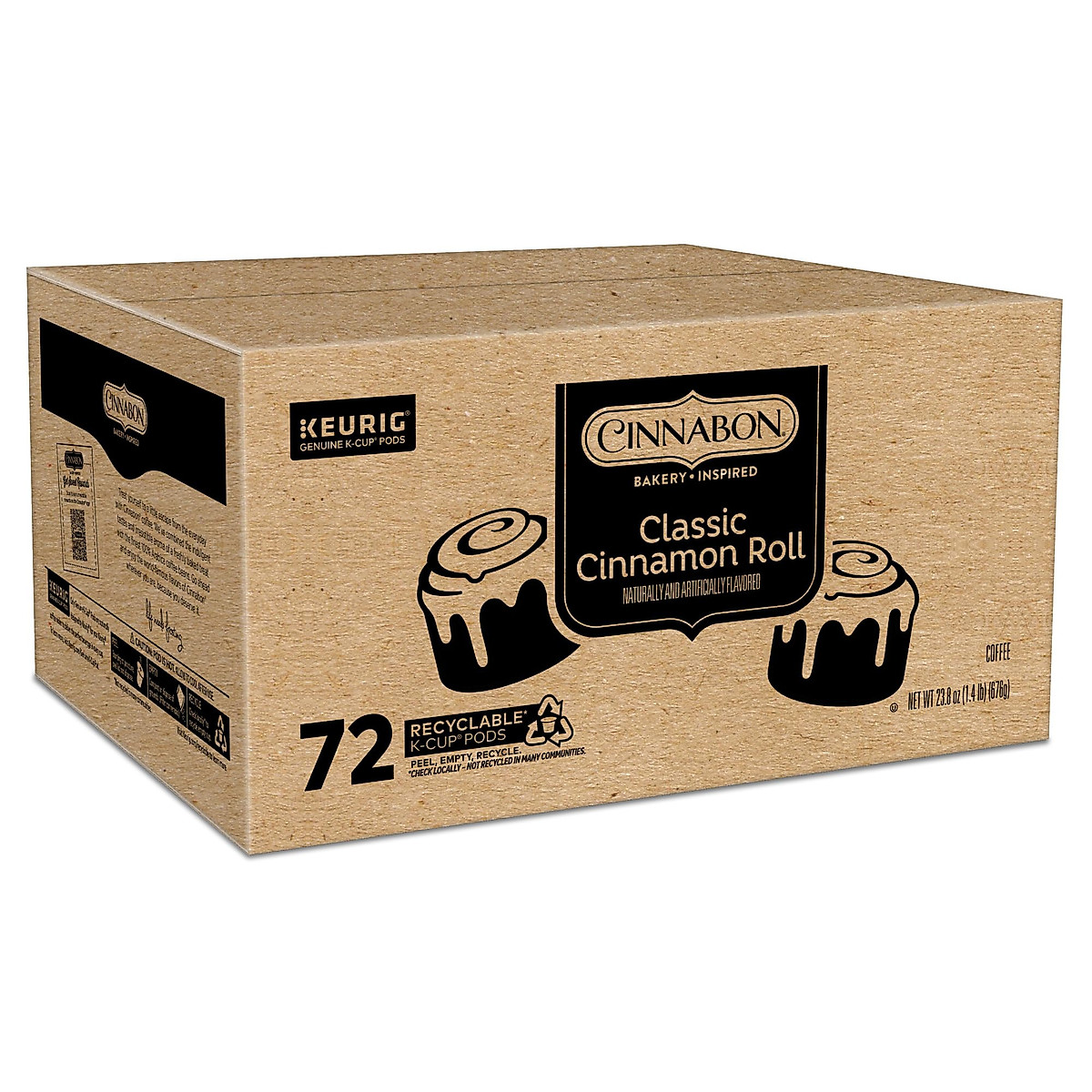 Cinnabon Classic Cinnamon Roll, Single-Serve Keurig K-Cup Pods, Flavored Coffee, 12 Count (Pack of 6)