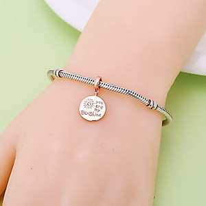 PAIYUAN Rose Gold You are My Sunshine Charms 925 Sterling Silver Crystal Dangle Charm for European Bracelet