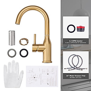WOWOW Brushed Gold Bar Sink Faucet Single Hole Bar Faucet 1 Handle Small Kithcen Faucet for Wet Bar and RV Sink