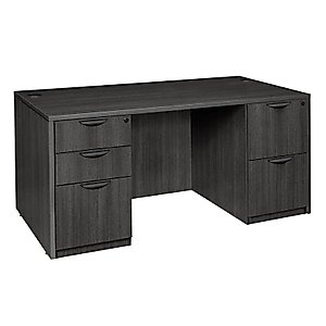Regency Legacy Double Pedestal Desk with Five Drawers, 66", Ash Grey