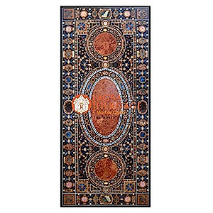 Rectangular Pietra Dura Marble Big 106"x47" Dining Table Top Mosaic Inlay Restaurant Decor
