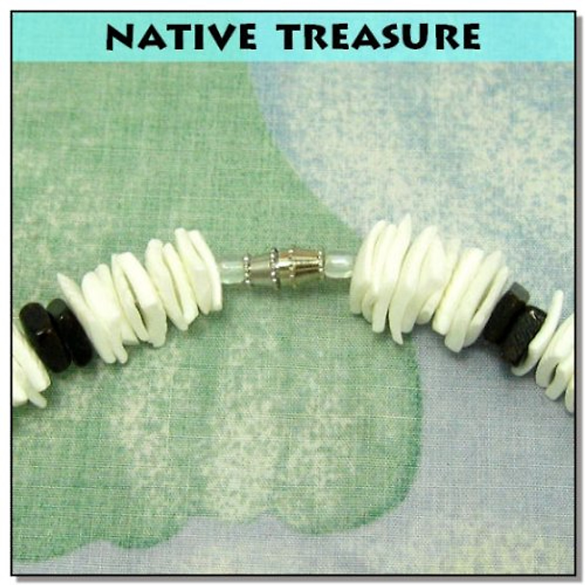 Native Treasure 16" Mens and Womens Summer Beach Surfer Necklace From the Philippines, White Rose Clam Chips Ark Shells with Real Black Clam Chips Accents