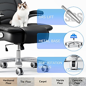 GYI Big and Tall Office Chair 400lb Wide Seat, High Back Leather Executive Office Chair with Flip-up Arms, Ergonomic Computer Desk Chairs for Home Office, Black