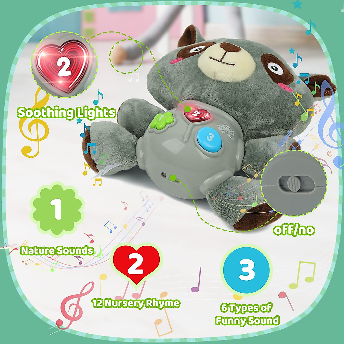 Vanmor Plush Racoon Baby Toys - Newborn Baby Musical Toys for Baby 0 to 36 Months - Stuffed Animal Light Up Baby Toys for Infants Babies Boys & Girls Toddlers 0 3 6 9 12 Month