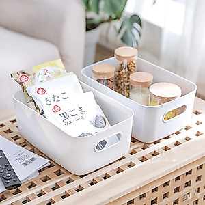 FEOOWV Small Plastic Storage Baskets, 8 Pack, White, Portable, Stackable, Multipurpose, BPA Free, Ideal for Pantry, Fridge, Closet, Bedroom, Office