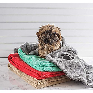 Bone Dry Pet Grooming Towel Collection Absorbent Microfiber X-Large, 41x23.5", Embroidered Taupe