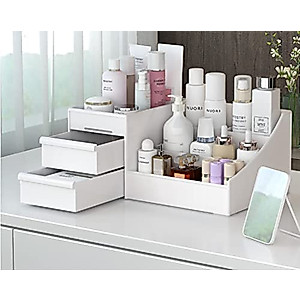 HRTNS Drawer Desktop Skin Care Products Dormitory Storage Organizer Storage Rack Cosmetic Storage Box 26.5 * 16 * 12cm White