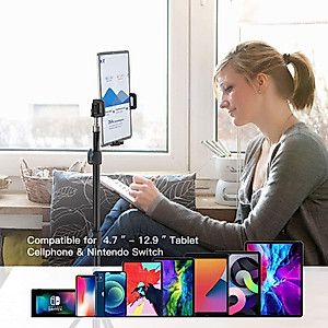 Smatree iPad Tripod Stand Floor Stand, Height Adjustable Foldable Tripod Stand for Cell Phone/Tablet/Camera/Logitech Webcam, Compatible with iPhone/iPad Pro/Mini/Air, Height Adjustable 27.5-82.6 Inch