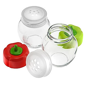 Seasoning Shaker Perforated Top Shaker For Parmesan Cheese, Pepper, Kosher Salt, Glass Jar With Cute Pepper Lid, Dishwasher Safe - 7oz - Set Of 2