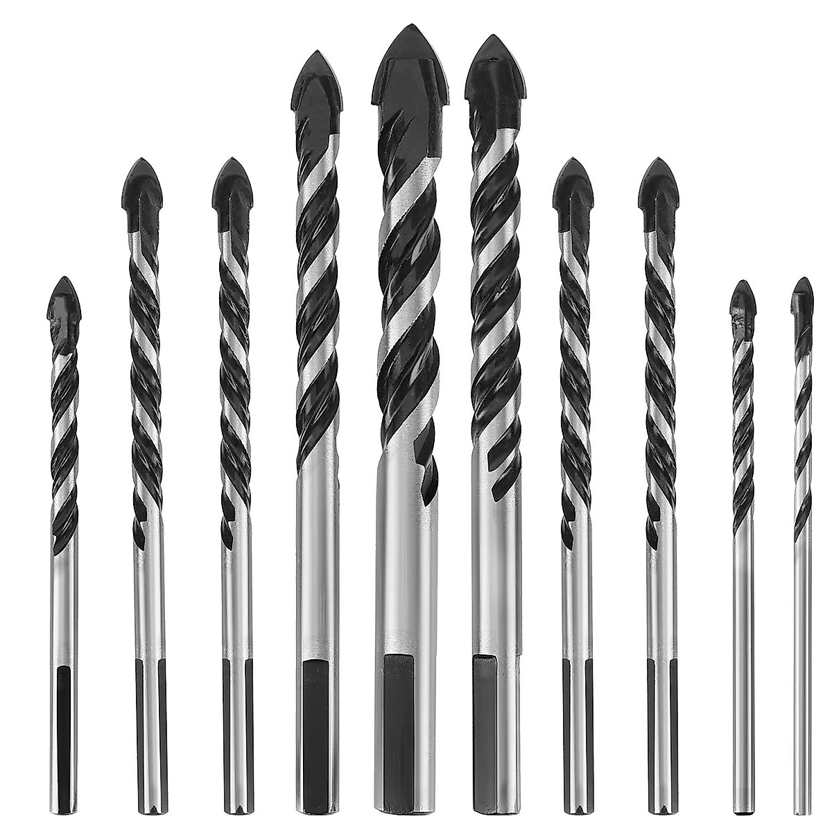OCR 10Pcs Masonry Drill Bits Set, 1/8 to 1/2 Inch Bits for Power Drills, Professional Concrete Drill Bit Set for Tile Brick Cement Concrete Glass Plastic Cinder Block Wood