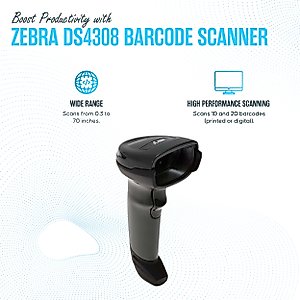 DS4308 Zebra Symbol Barcode Scanner Bundle - Omnidirectional, Corded, Handheld, Standard Range - 1 Year Warranty - with New USB Cable & Microfiber Cleaning Cloth (Renewed)