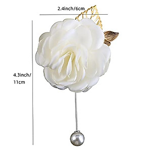 Gkvszy Ivory Boutonniere and Corsage Set for Groom Groomsmen Man Suit and Bride Bridesmaid Artificial Rose Flower Corsage Wristlet for Wedding Homecoming Prom Party Ivory