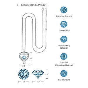 Mkhhy Gifts for Wife Birthday Anniversary S925 Silver Necklace for Women Girlfriend Her Infinity Heart Birthstone Womens Jewelry for Mom Daughter Mothers Day Valentines Day Christmas March Aquamarine