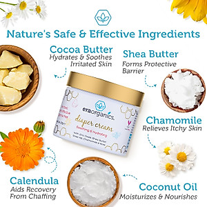 Era Organics Diaper Rash Cream For Baby - Extra Soothing and Moisturizing with Zinc Oxide, Organic Aloe Vera, Chamomile, Calendula Plus More - Gentle Butt Rash Moisturizer