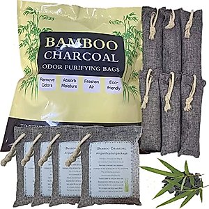 Bamboo Charcoal Air Purifying Bag 10 Pack Charcoal Bags Odor Absorber Activated Charcoal Bags Odor Absorber Moisture Absorber Natural Car Air Freshener Shoe Deodorizer Odor Eliminator (4x200g, 6x100g)