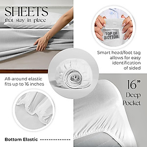 SUPREME ELEGANCE Super Soft Full Sheet Set, Jersey Knit 4Pc Light Gray Sheets, All Season Wrinkle Resistant & Easy Care Sheet Set with Deep Pocket (1 Flat Sheet, 1 Fitted Sheet & 2 Pillowcases)