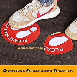 20 Pieces Social Floor Sticker Removable Stop Feet Apart Stand Safety Sign Marker Please Wait Here Footprint Decal for Supermarket, Grocery Store, Cafe Office, Hospital, 8 Inch (Red)