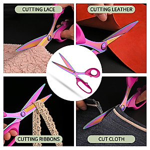 Fabric Scissors for Cutting Clothes - 9" Professional Titanium Coated Forged Stainless Steel Heavy Duty Sharp Scissors for Sewing Crafting Dressmaking,Leather,Paper (Purple Pink)