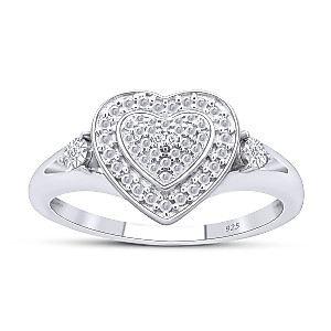 Round Cut White Natural Accent Diamond Split Shank Double Heart Engagement Ring In 14k White Gold Over Sterling Silver (Clarity : I2-I3, Color : I-J, 0.01 Cttw) Ring Size-13
