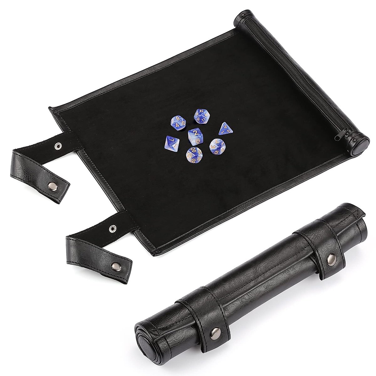 ROSELLE 2 in 1 Leather Dice Mat Dice Tray for DND Dice, Scroll Dice Tray and Rolling Mat with Zipper Holder, Compatible with DND D&D Dungeons & Dragons Game(Black，Only Mat)