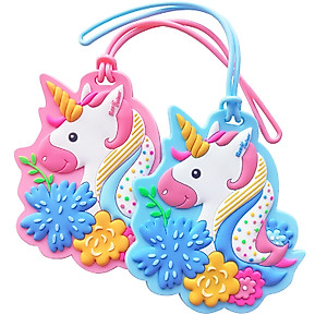 Basic Colour 2 Pack Unicorn Luggage Tag for Suitcases, Cute Backpack Tags for Kids Women, Silicone Unique Luggage Identifiers Labels Travel Tags