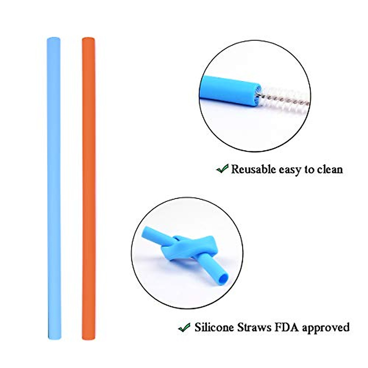 UlikeLF 6 Pieces Reusable Silicone Straws 10 inch Smoothie Drinking Straws BPA Free for 20 & 30 oz Tumbler (6 Straight+ 2 Brushes)