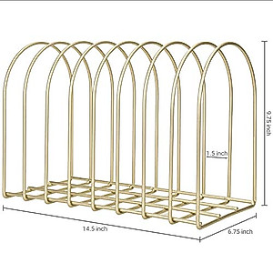 MyGift Large Desktop Document Holder, Brass Metal Wire File Folder Organizer Rack with 8-Slots and Arch Design