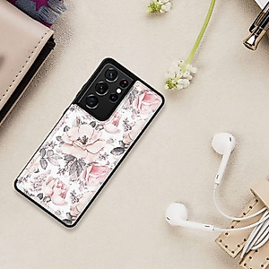 LETO Galaxy S21 Ultra Case,Luxury Flip Folio Leather Wallet Case Cover with Fashion Designs for Girls Women,Card Slots Protective Phone Case 6.8" Champagne Flowers