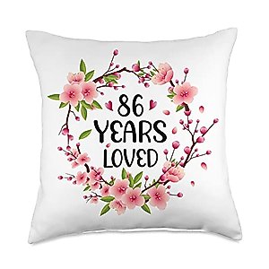 86 Years Old Birthday Gifts for Women and Men Floral Old 86th Birthday Women 86 Years Loved Throw Pillow, 18x18, Multicolor