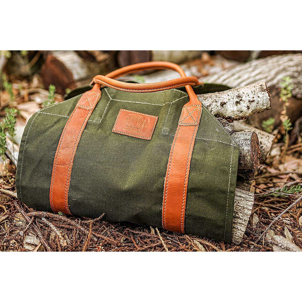 1844 Helko Werk Germany Frontier Collection Canvas Log Carrier - Firewood Holders and bags for Fireplace Logs - Made in USA (Log Carrier Green) #8755G
