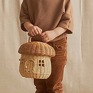 CHADWICK Easter Basket for Kids - 12 Inch Wicker Bunny Basket with Handle & Lid, Mushroom Shape Portable Easter Baskets for Eggs, Candy Storage, Picnic, Desktop Decoration, Party Gifts, Photo Props