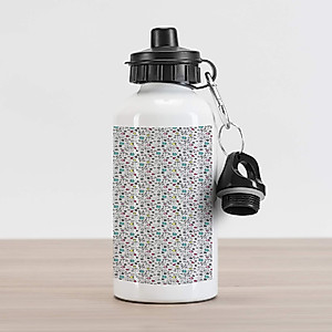 Ambesonne Garden Art Aluminum Water Bottle, Doodle Style Drawing of Natural Elements Ladybugs Flowers Leaves with Hearts, Aluminum Insulated Spill-proof Travel Sports Water Bottle, Multicolor