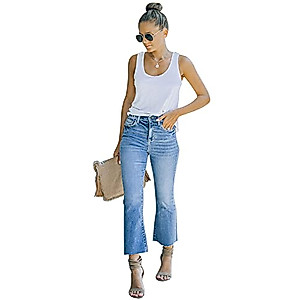 LOOKUB Women's High Waisted Crop Flare Jeans for Women Cropped Bell Bottom Jeans for Women Denim Pants with Live Hem,Light Blue,M