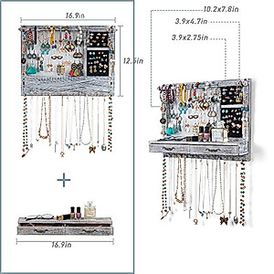 Dhmkfly Jewelry Wall Organizer Wall Mounted, Jewelry Hanger Display Rack Earring with Drawers, for Earring/Stud/Ring/Necklace/Bracelets Accessories Bangles Holder Girls Gift (White)