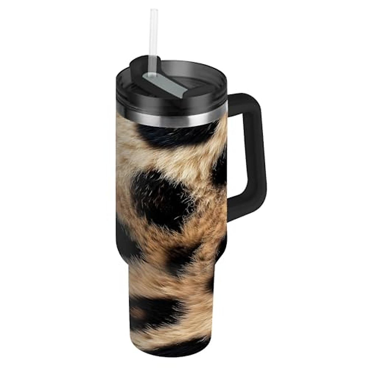 Flradish 30oz Tumbler with Handle, Fashion Leopard Print Stainless Steel Tumbler with Lid and Straws Double Wall Vacuum Insulated Leakproof Coffee Travel Mug