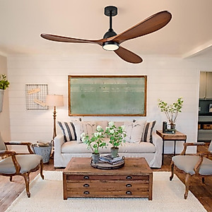 Eliora 54 inch Outdoor Ceiling Fan, Outdoor Ceiling Fans for Patios with Light and Remote Control, 3 Solid Wood Blades, Quiet DC Motor, Outdoor Ceiling Fans for Patios, Porch, Dark Walnut