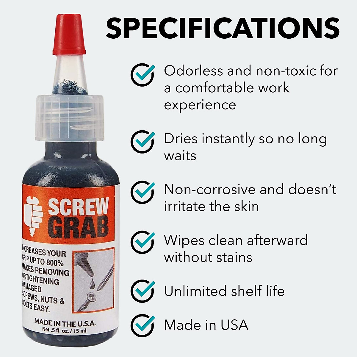 Screw Grab Liquid 0.5 oz Carded for Stripped Screws All Screw Heads (SG-94)