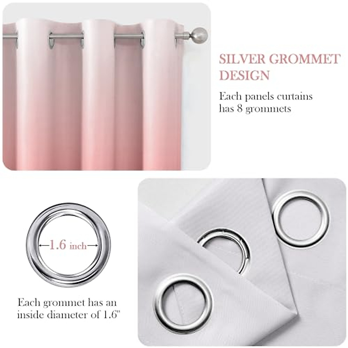 HOMEIDEAS Coral Pink Ombre Blackout Curtains 52 X 84 Inch Length Gradient Room Darkening Thermal Insulated Energy Saving Grommet 2 Panels Window Drapes for Living Room, Bedroom