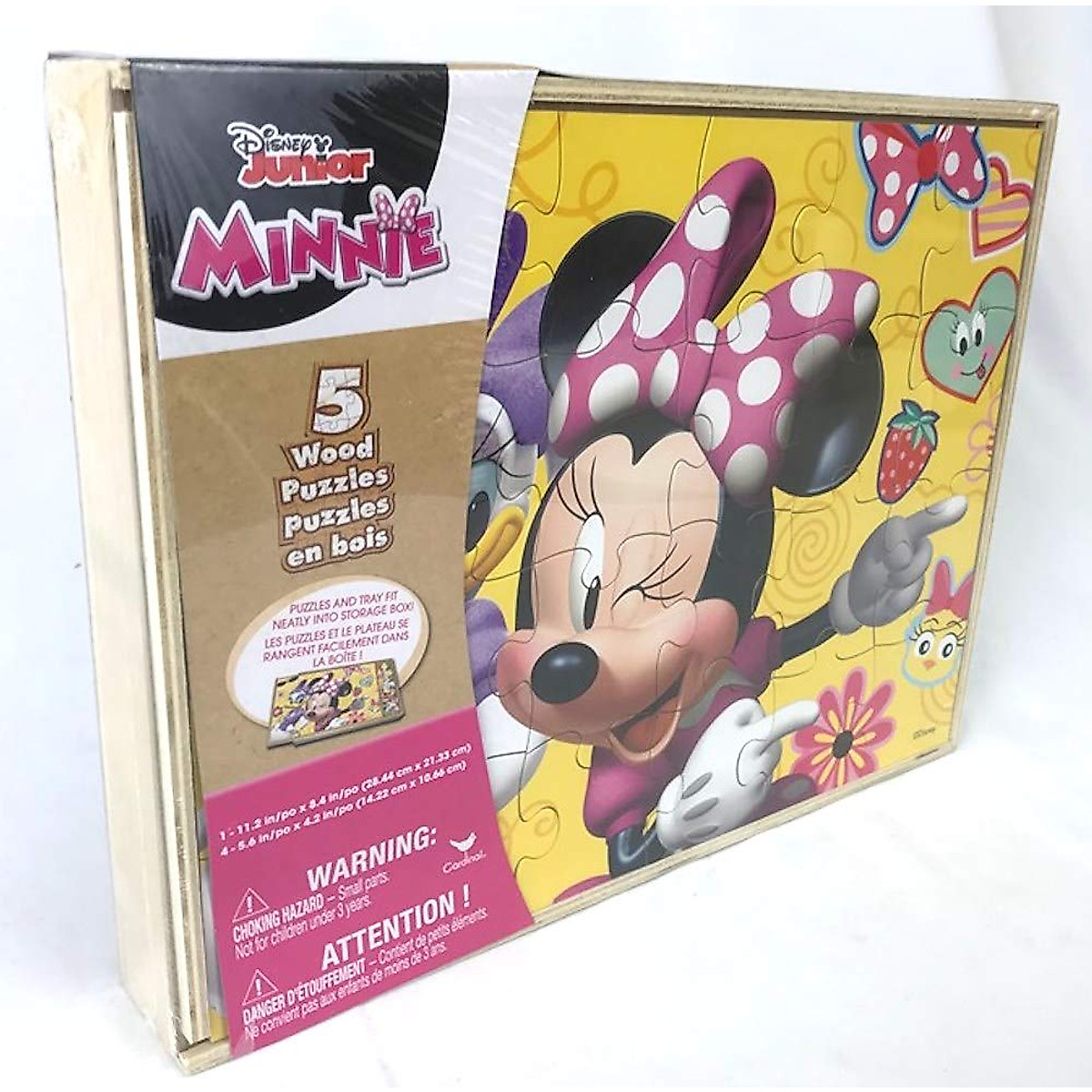 Disney Minnie Mouse 5 Wood Jigsaw Puzzles in Wood Storage Box