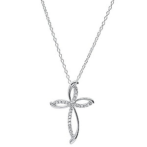 Dazzlingrock Collection 0.25 Carat (Ctw) Sterling Silver Round Diamond Women Cross Pendant with 18 inch Silver Chain