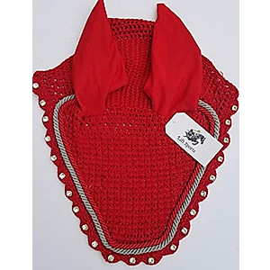 Horse Fly Bonnet with Ears Net Mask Veil with Crystals Blings Hand Made Breathable Cotton Crochet Shows Protect from Bugs and Flies (Full, Purple)